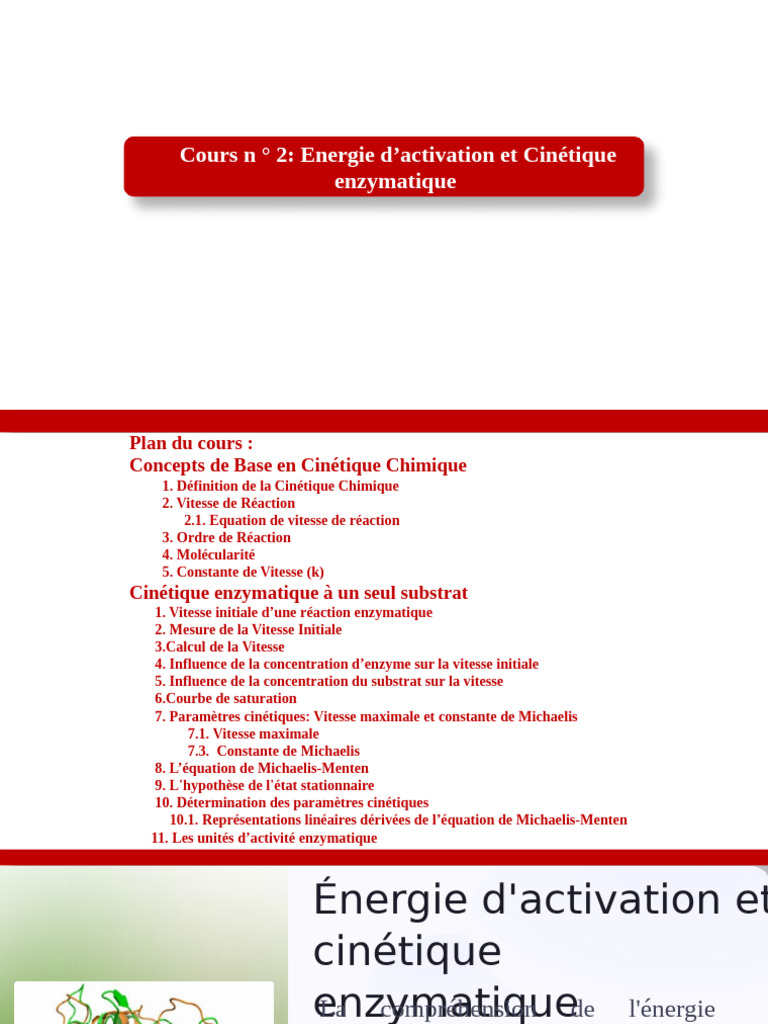 Cinétique enzymatique et équation de M-M | PDF | Cinétique enzymatique ...
