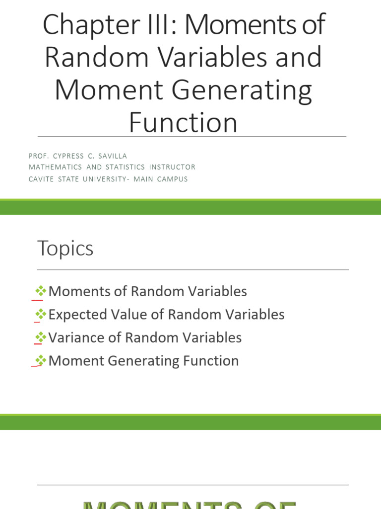 Chapter III Moments of Random Variables and Moment Generating Function | PDF
