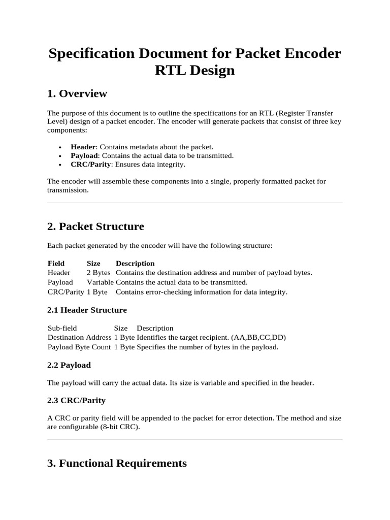 RTL Packet Encoder Specification Document | PDF | Network Packet ...