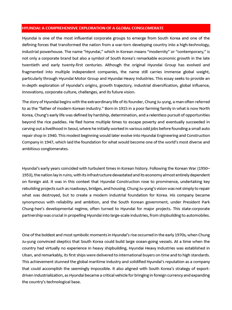 Hyundai - A Comprehensive Exploration of A Global Conglomerate | PDF ...