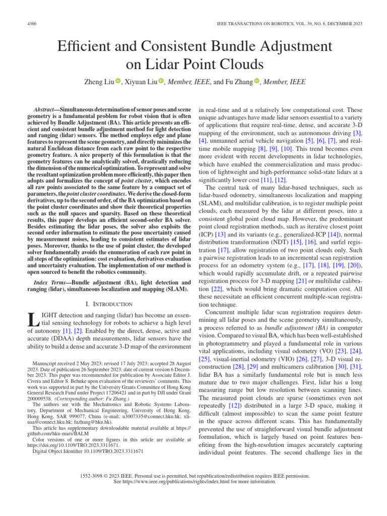 Efficient and Consistent Bundle Adjustment On Lidar Point Clouds | PDF ...