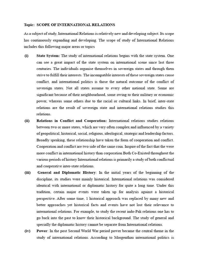 Share Topic SCOPE OF INTERNATIONAL RELATIONS | PDF | International Law ...
