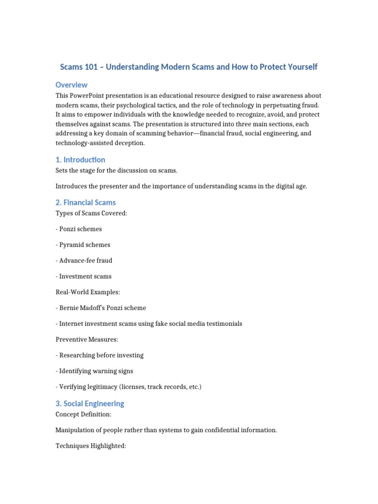 Scams 101 Presentation Notes | PDF