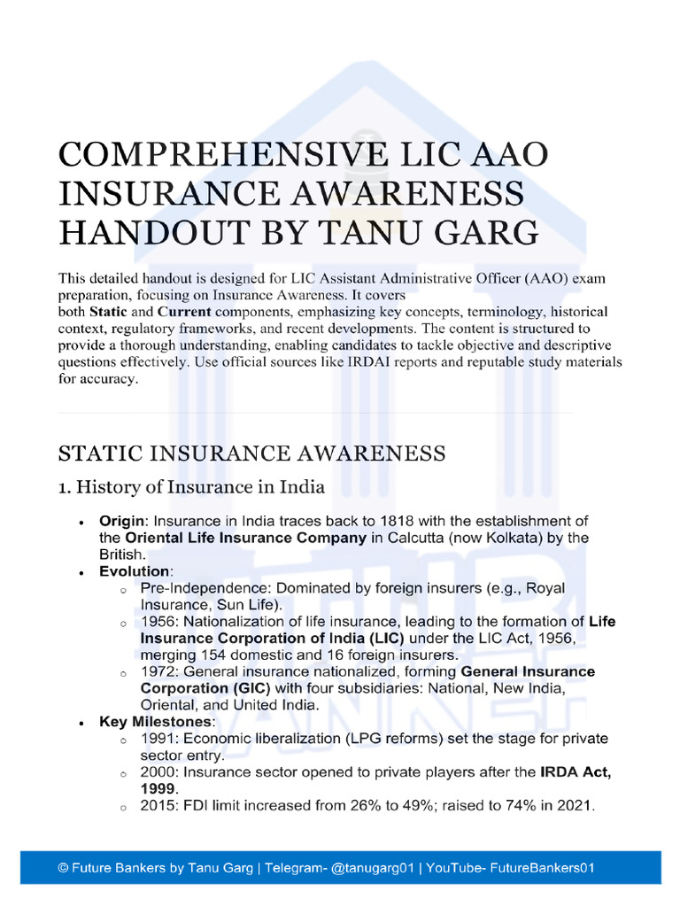 Handout Insurance Awareness For LIC AAO | PDF