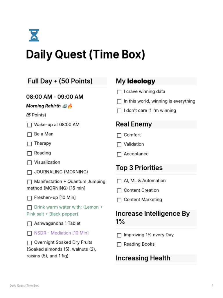 Daily Time Box Quest for Success | PDF | Foods | Cuisine