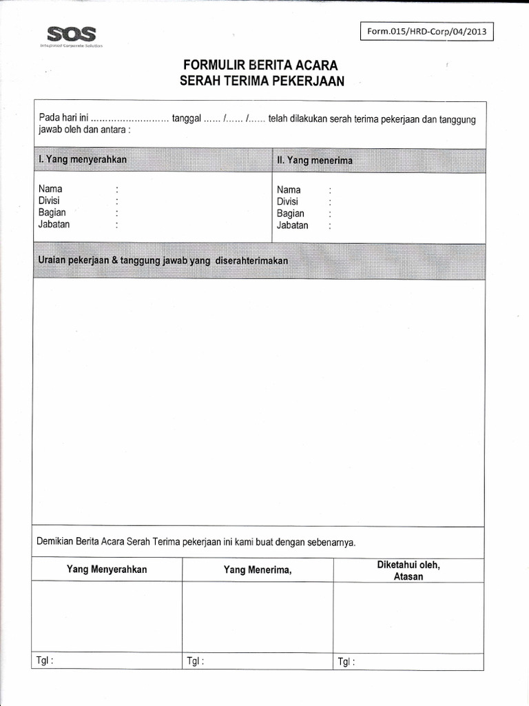 Form Serah Terima Pekerjaan | PDF