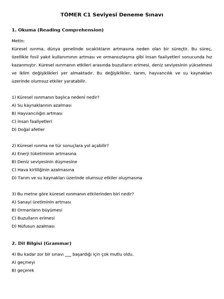 TOMER C1 Deneme Sinavi | PDF