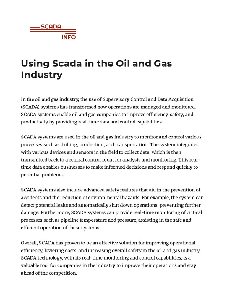 SCADA Systems in Oil and Gas Industry | PDF | Scada | Oil Well