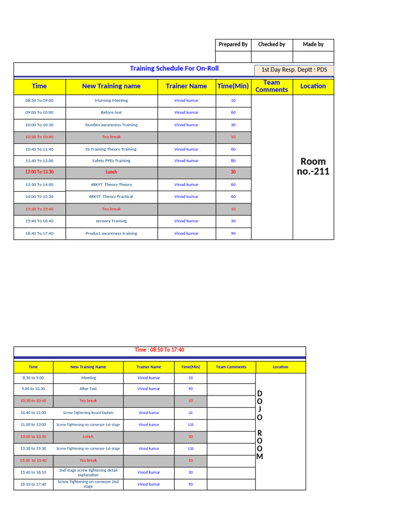 On-Roll Training Schedule Overview | PDF