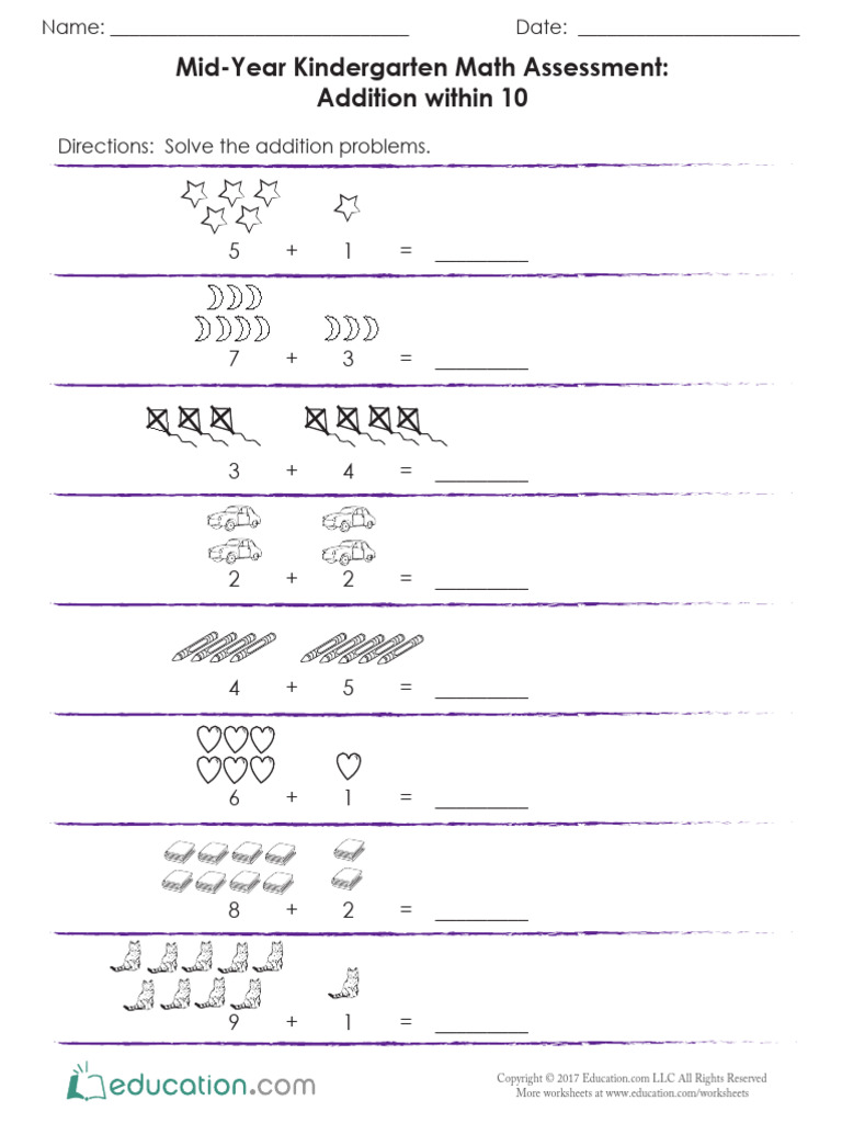 Kindergarten Math Addition Assessment | PDF