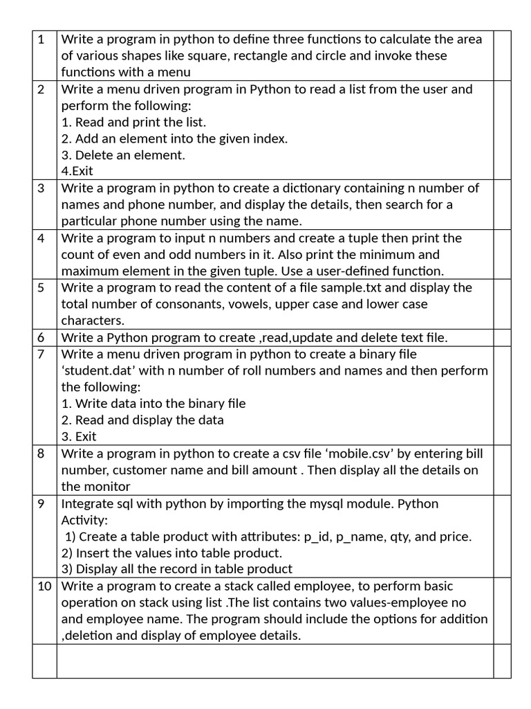 12th Lab Prac Question Full | PDF | Python (Programming Language) | Computer Data