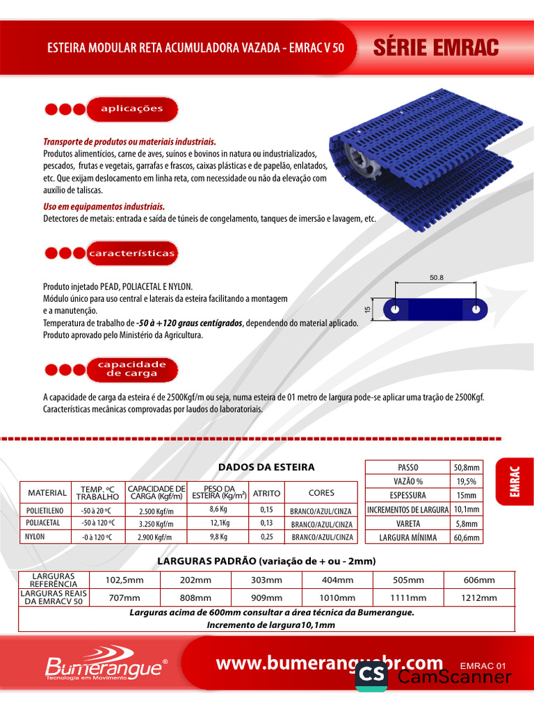Esteira Modular EMRAC: Especificações e Aplicações | PDF