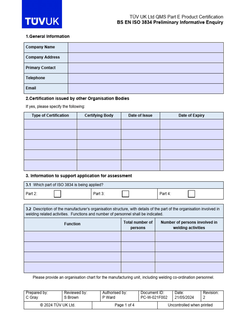 PC-W-021F002 Preliminary Information Enquiry Form Rev 2 20240521 | PDF ...