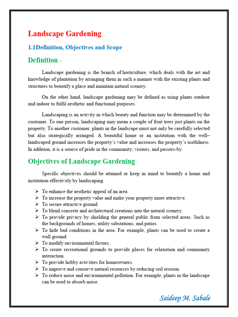 Landscape Gardening: Definition & Scope | PDF | Horticulture | Agriculture