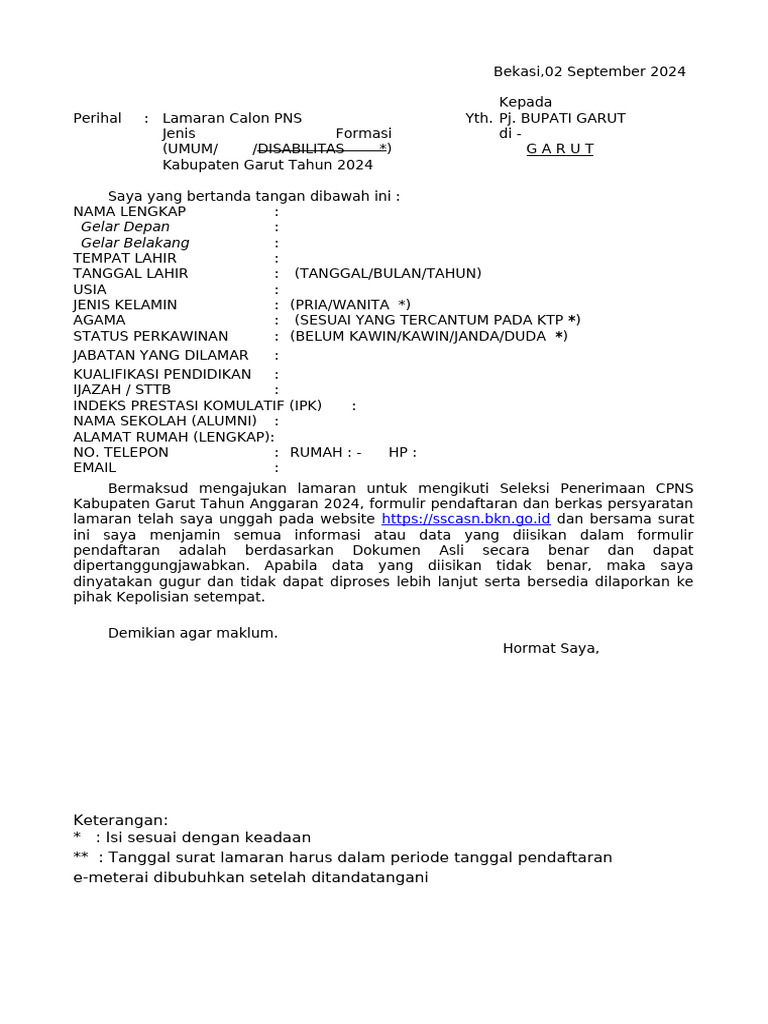 Format Surat Lamaran 2024 | PDF