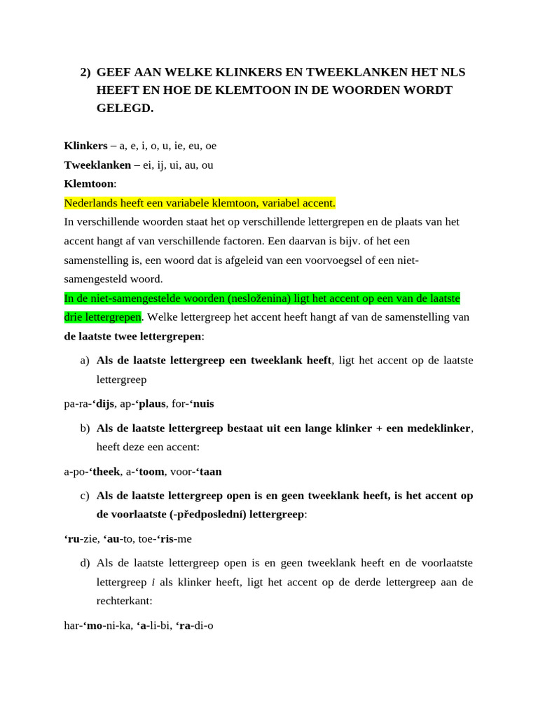 Klinkers Tweeklanken Klemtoon | PDF