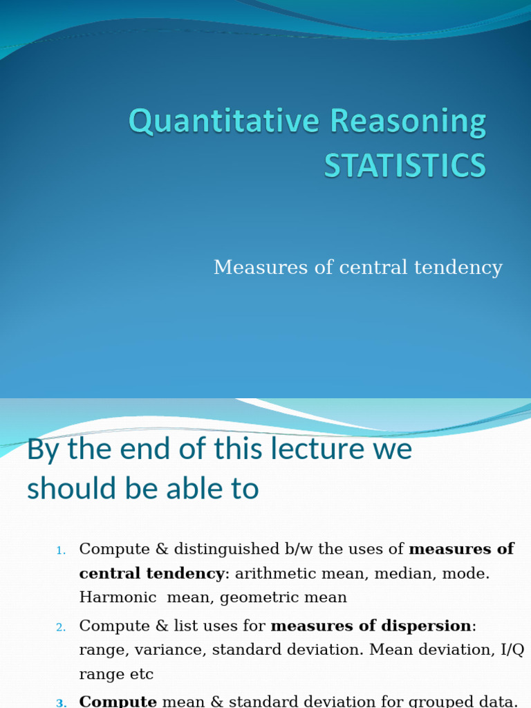 Central Tendency & Dispersion Measures | PDF | Mean | Standard Deviation
