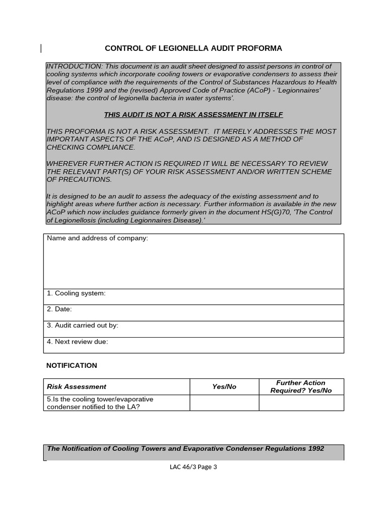 Pre Inspection of Cooling Tower Form | PDF | Water | Disinfectant