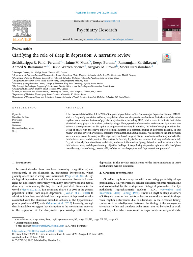 Sleep's Impact on Depression: A Review | PDF | Sleep | Circadian Rhythm