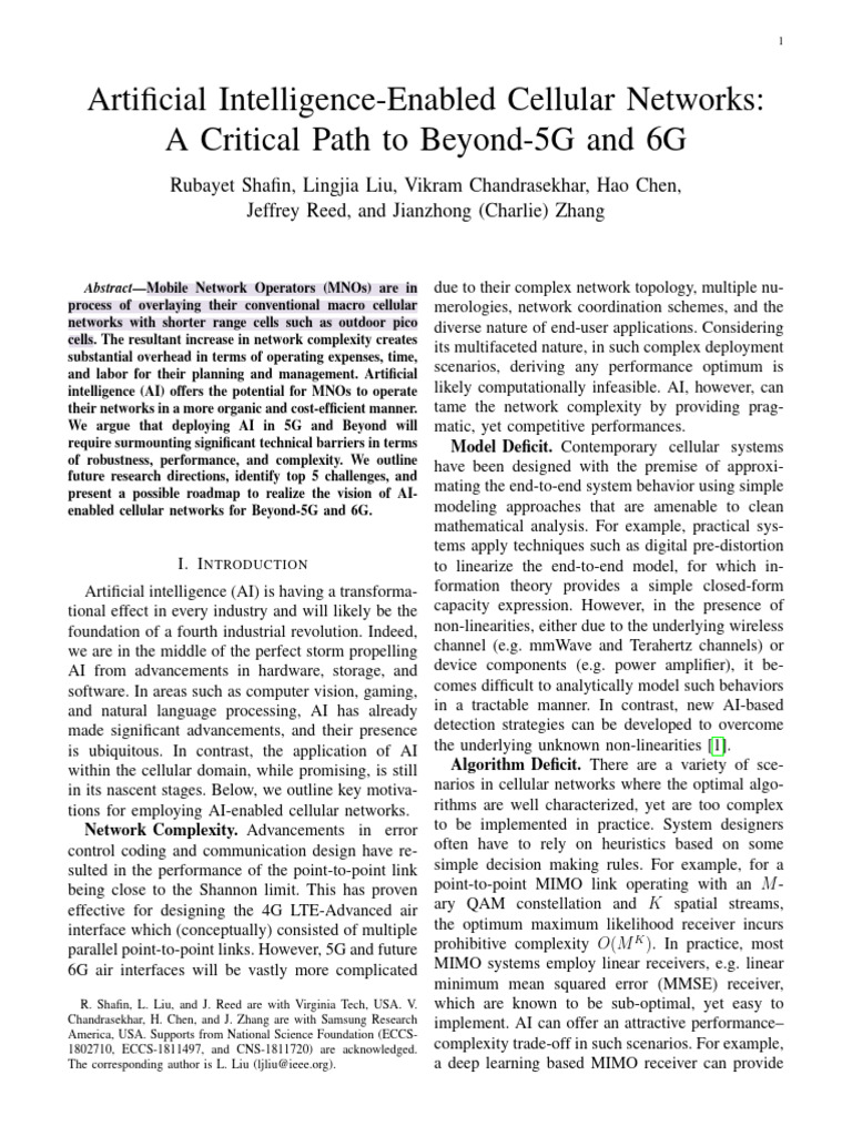 AI in Cellular Networks for 5G and Beyond | PDF | Deep Learning ...