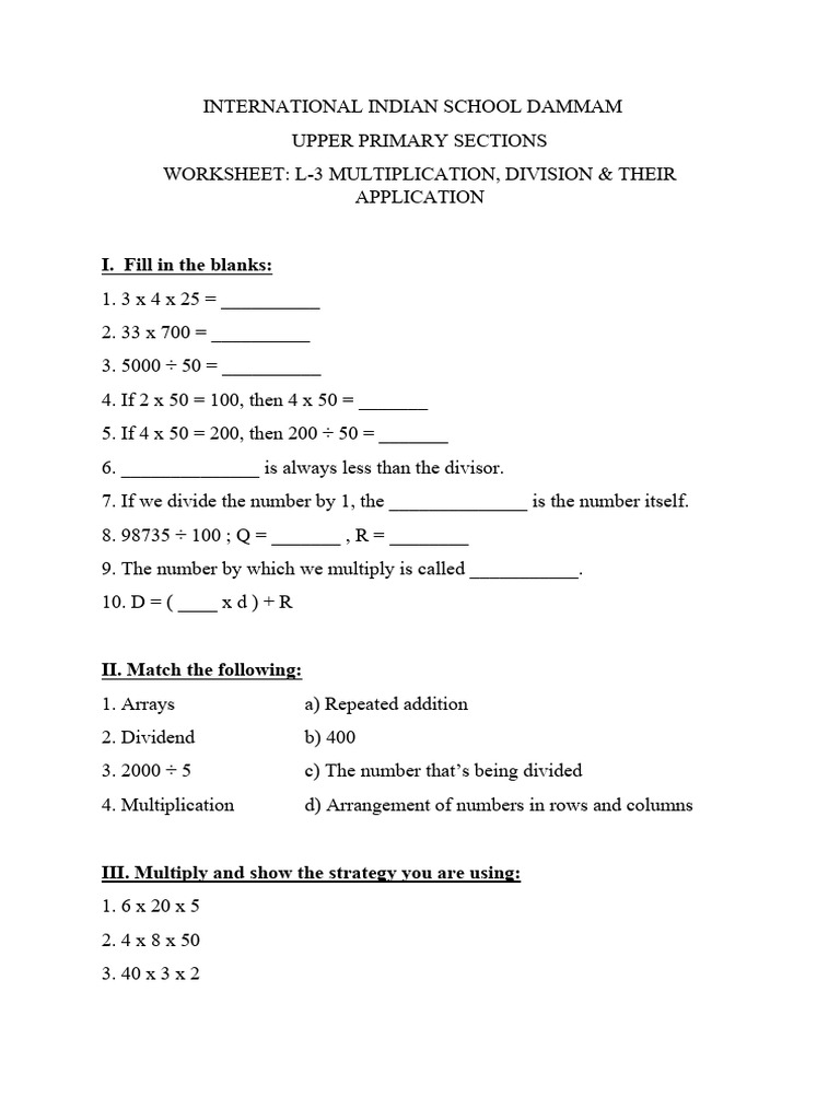 Multiplication & Division Worksheet | PDF