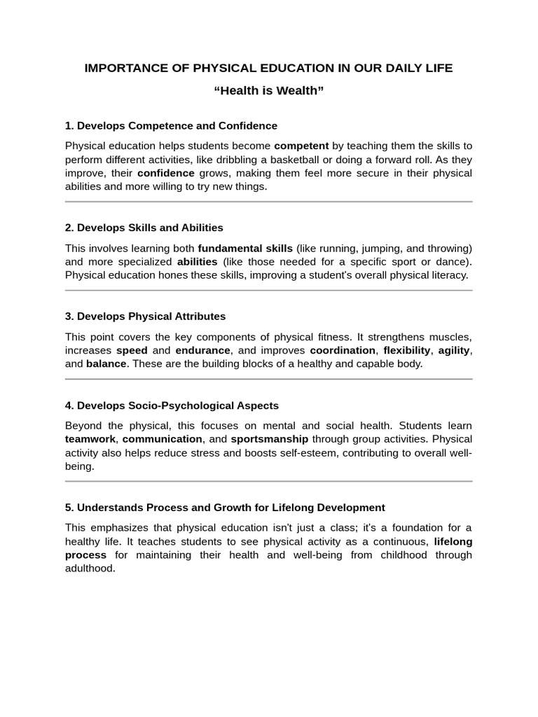 Importance of Physical Education Daily | PDF