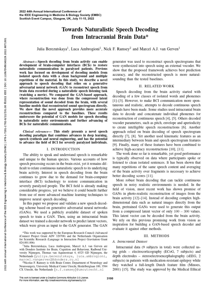 Towards Naturalistic Speech Decoding From Intracranial Brain Data | PDF ...