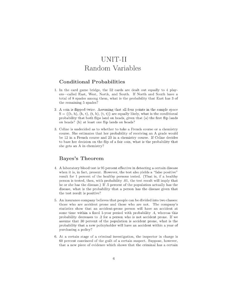 UNIT-2 Random Variables Pratice Questions | PDF