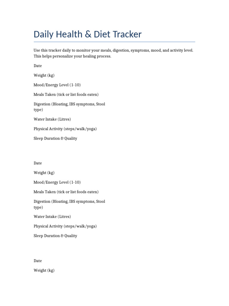 Daily Health & Diet Monitoring Tracker | PDF