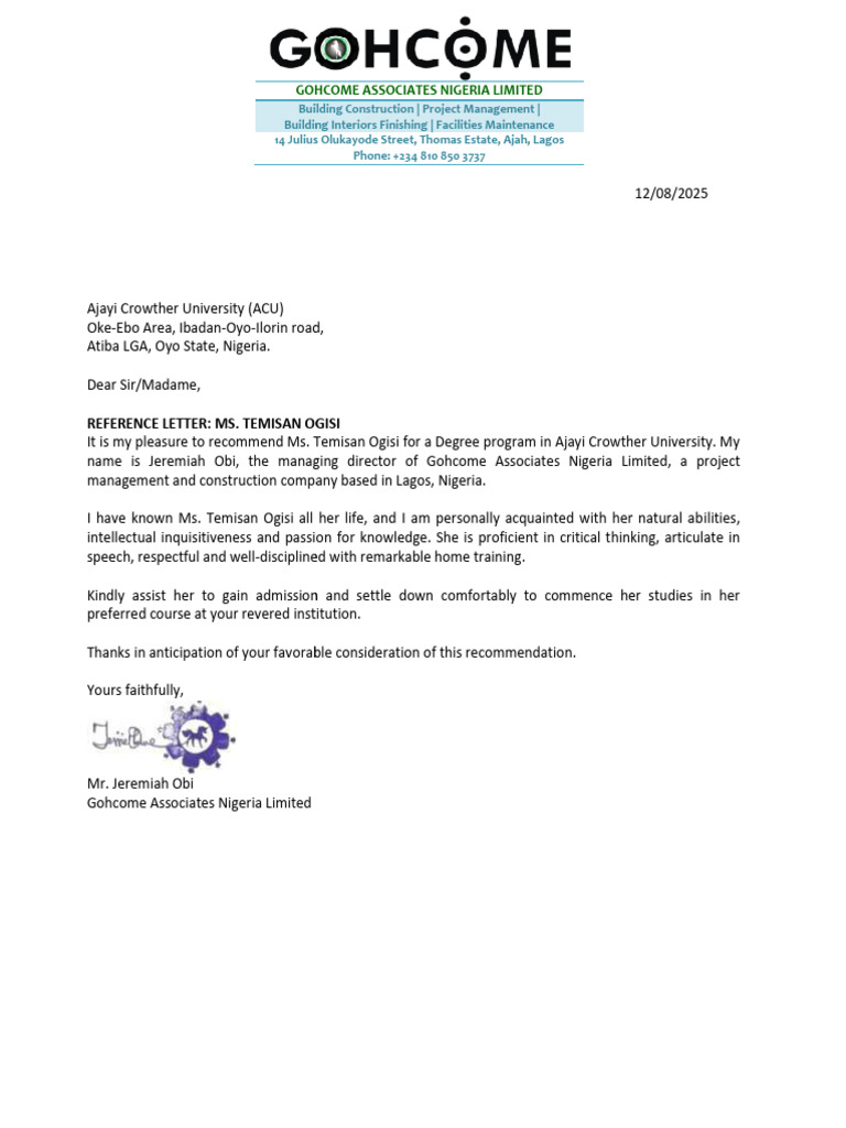 REFERENCE LETTER - Sample | PDF