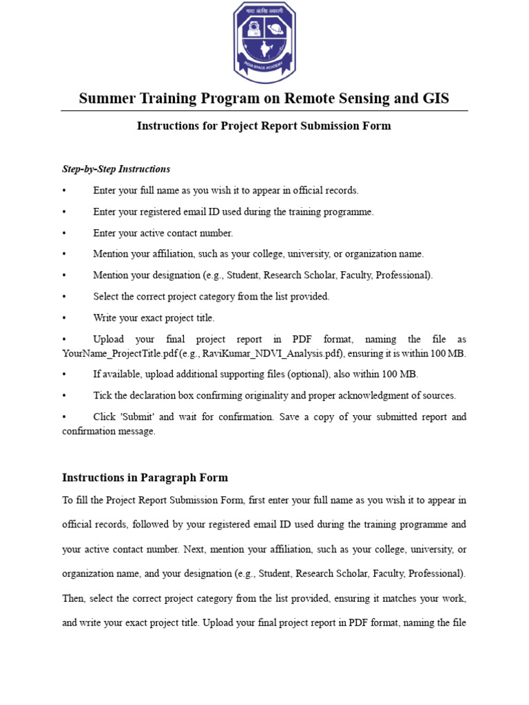 Project Report Submission Guide for GIS | PDF | Computing | Computer ...
