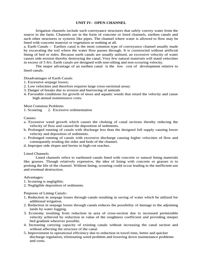 Open Channel Design for Irrigation | PDF | Discharge (Hydrology ...