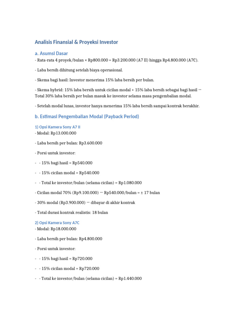 Analisis Finansial Proyeksi Investor | PDF