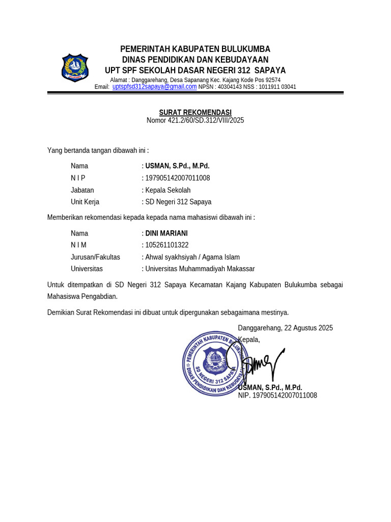 Rekomendasi Mahasiswa Pengabdian | PDF