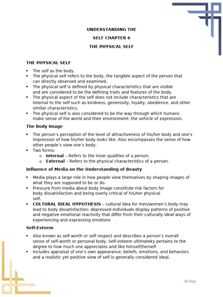 Understanding the Physical Self | PDF | Self Esteem | Body Image