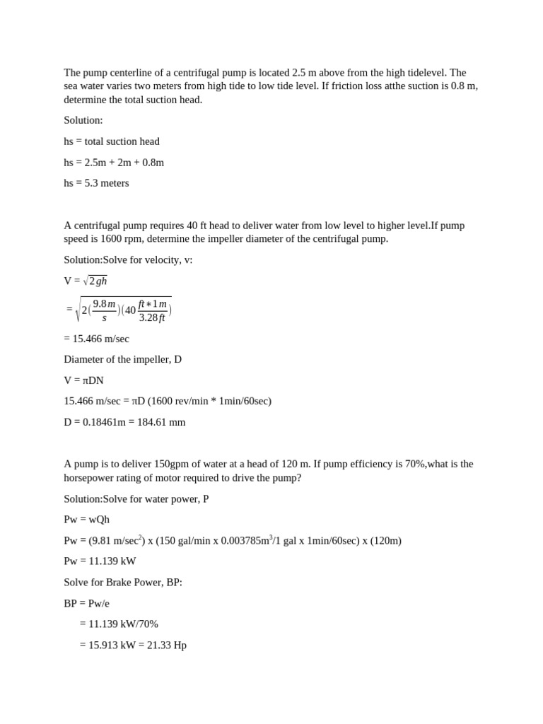 Pump Sample Problem | PDF