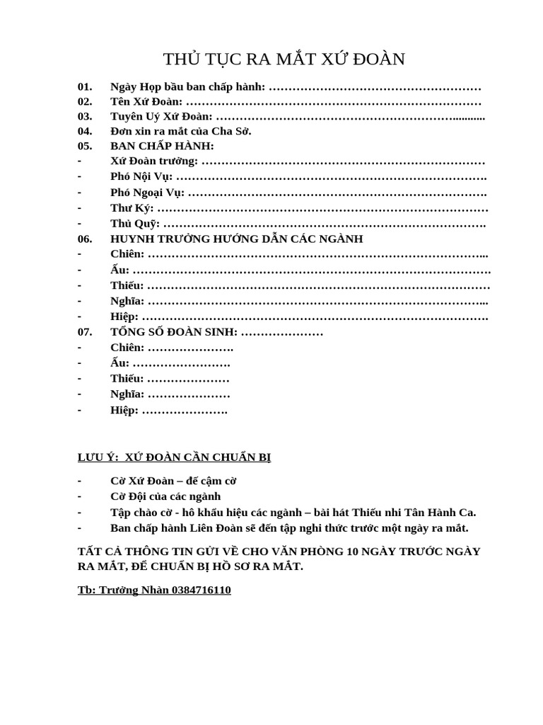 Thu Tuc Ra Mat Xu Doan 1 | PDF