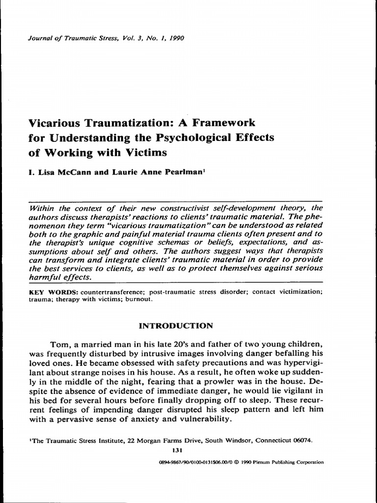 Vicarious Traumatization A Framework For Understanding Psychological Effects of Working With ...