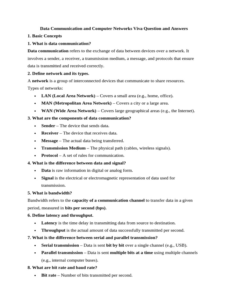Data Communication and Computer Networks Viva Question and Answers | PDF | Computer Network ...