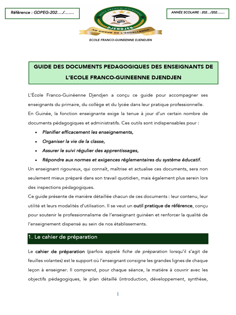 Guide Des Documents Pedagogiques Des Enseignants de L'ecole Franco ...