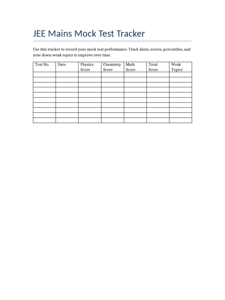 JEE Mains Mock Test Tracker | PDF