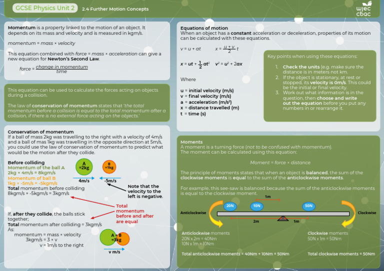 Gcse Physics Unit 2 4 Further Motion Concepts | PDF | Momentum | Force