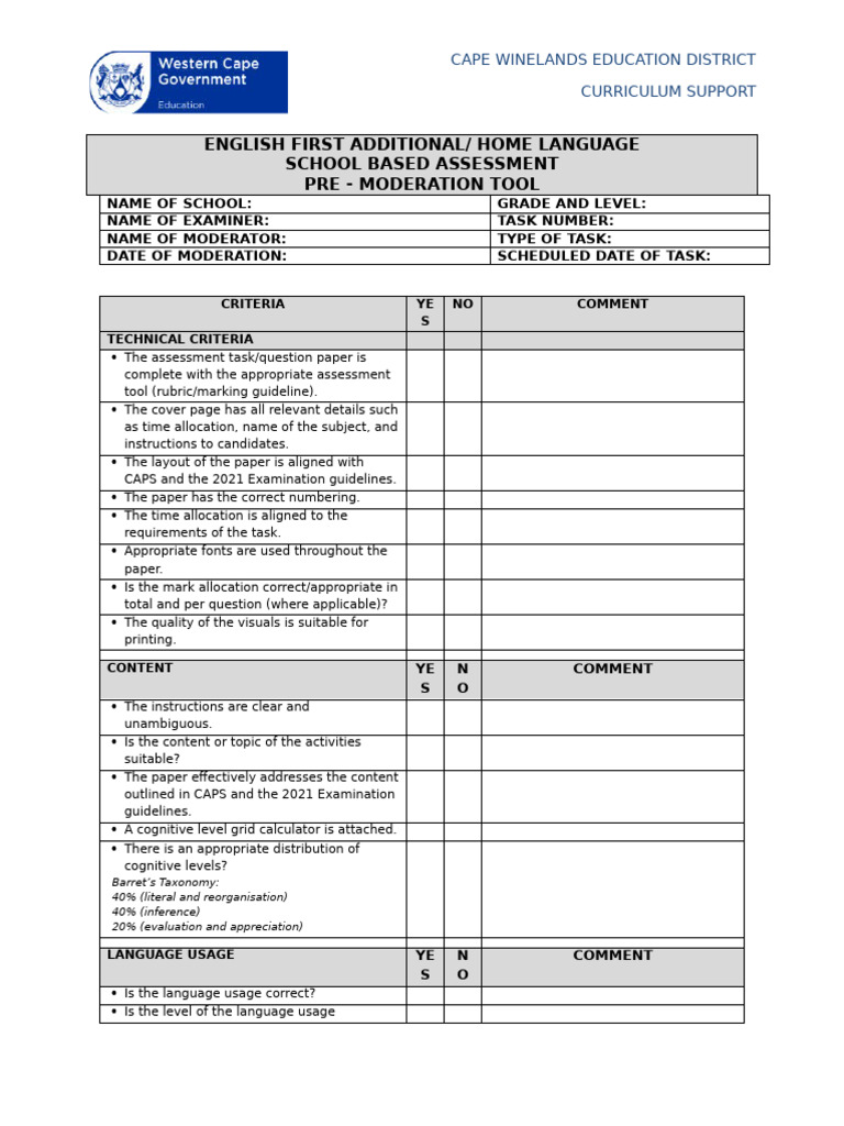 CAPE Assessment Pre-Moderation Tool | PDF | Human Communication