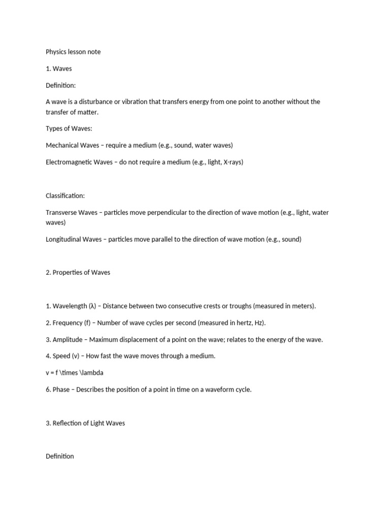 Physics lesson-WPS Office | PDF | Waves | Reflection (Physics)