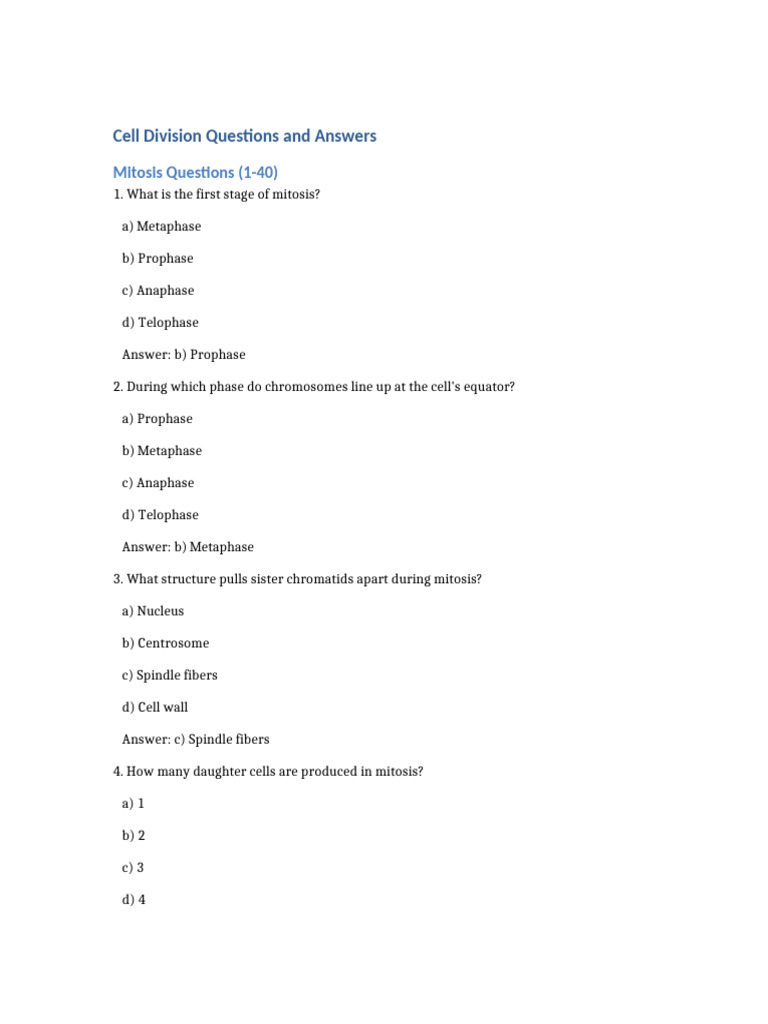 Cell Division Questions | PDF