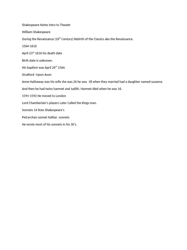 Shakespeare's Life and Works Overview | PDF