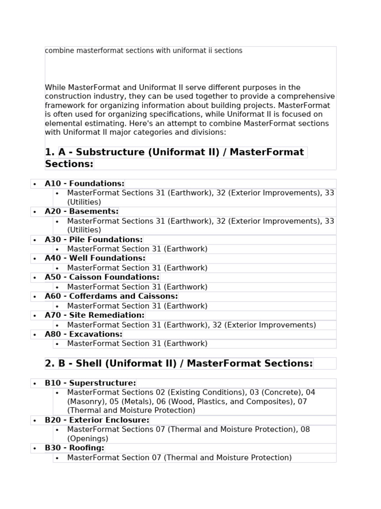Combining MasterFormat and Uniformat II | PDF | Architectural Elements ...