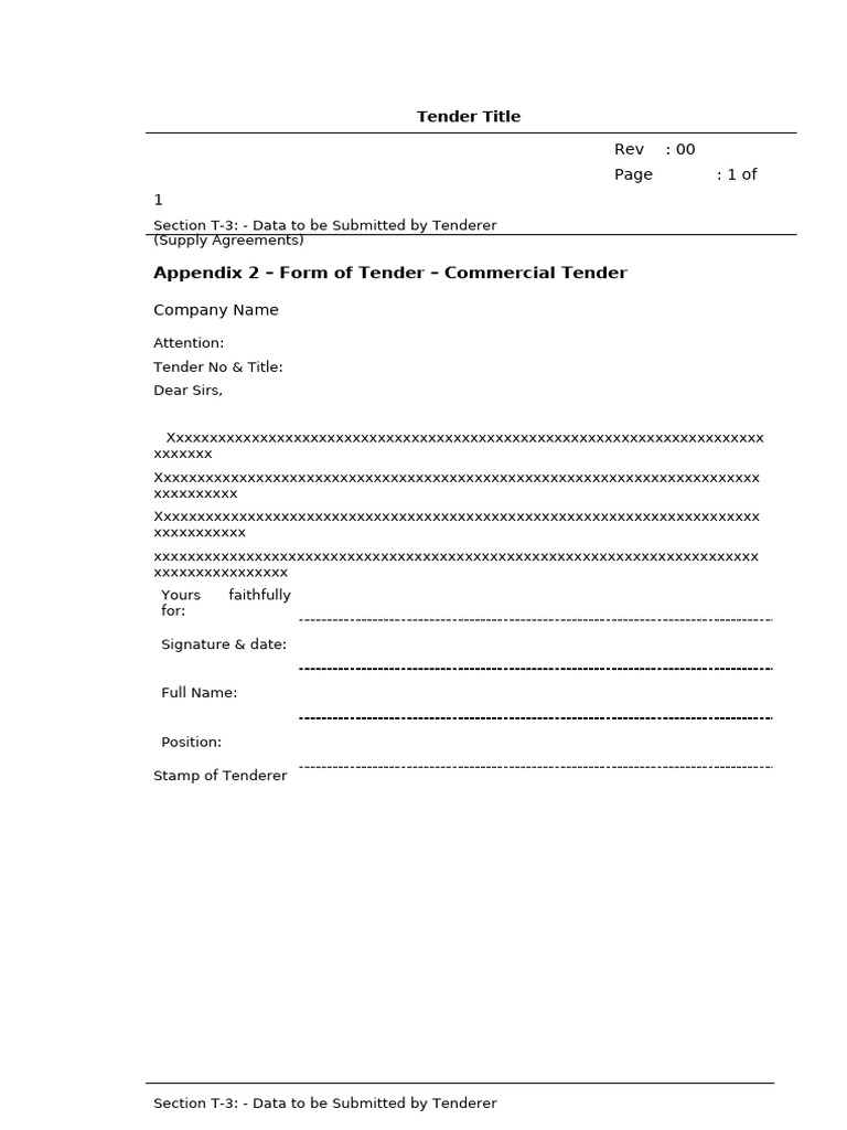 Appendix 2 - Form of Tender - Commercial Tender | PDF
