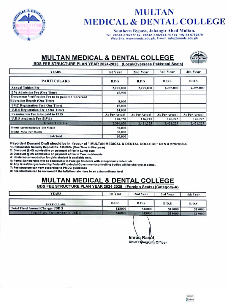 BDS Fee Structure 2024 | PDF