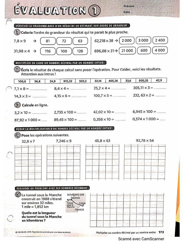 Evaluation Multiplier Un Decimal Par Un Entier | PDF